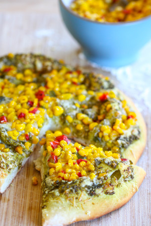 Pesto, Parmesan and Corn Pizza – Eat, Live, Run